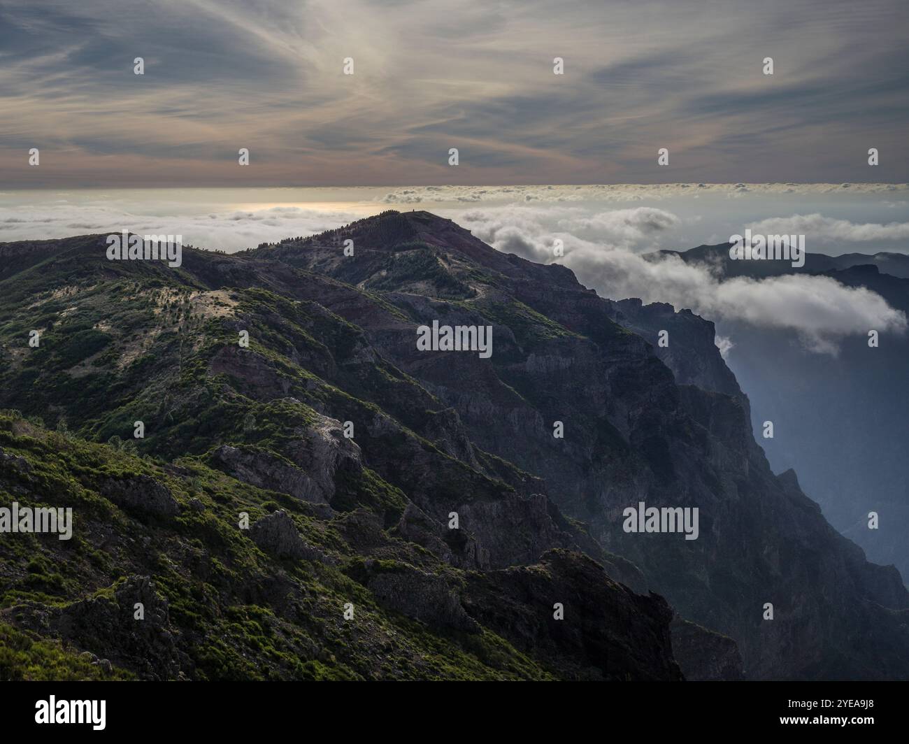 Extreme terrain above the clouds at Pico do Areeiro, Madeira island's ...