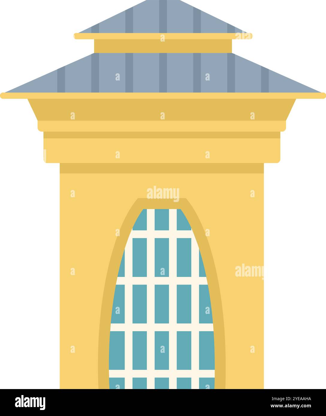 Asian style building with arched entrance and tiled roof, isolated on ...