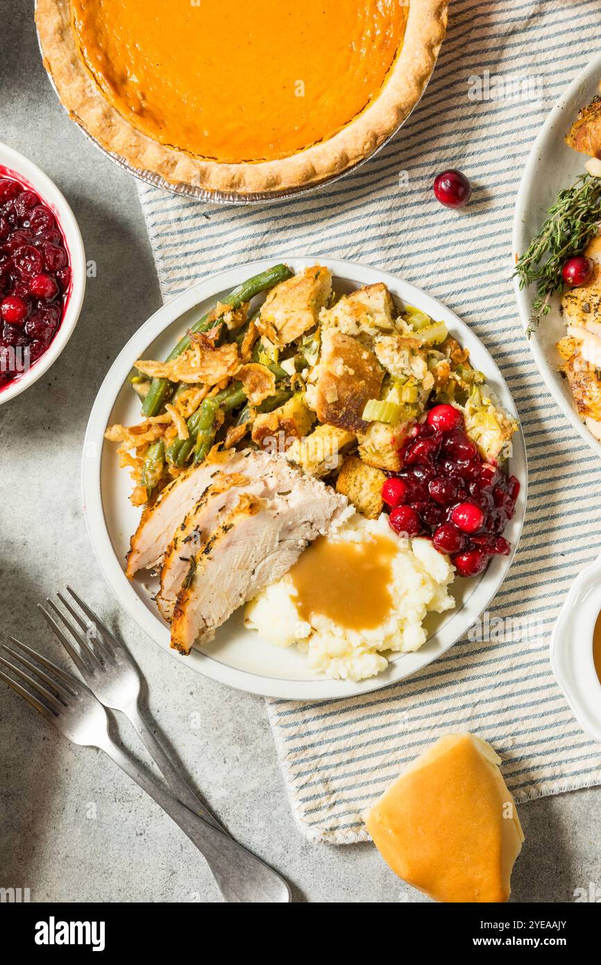 Thanksgiving Turkey Dinner Plate with Potatoes Stuffing Beans and ...