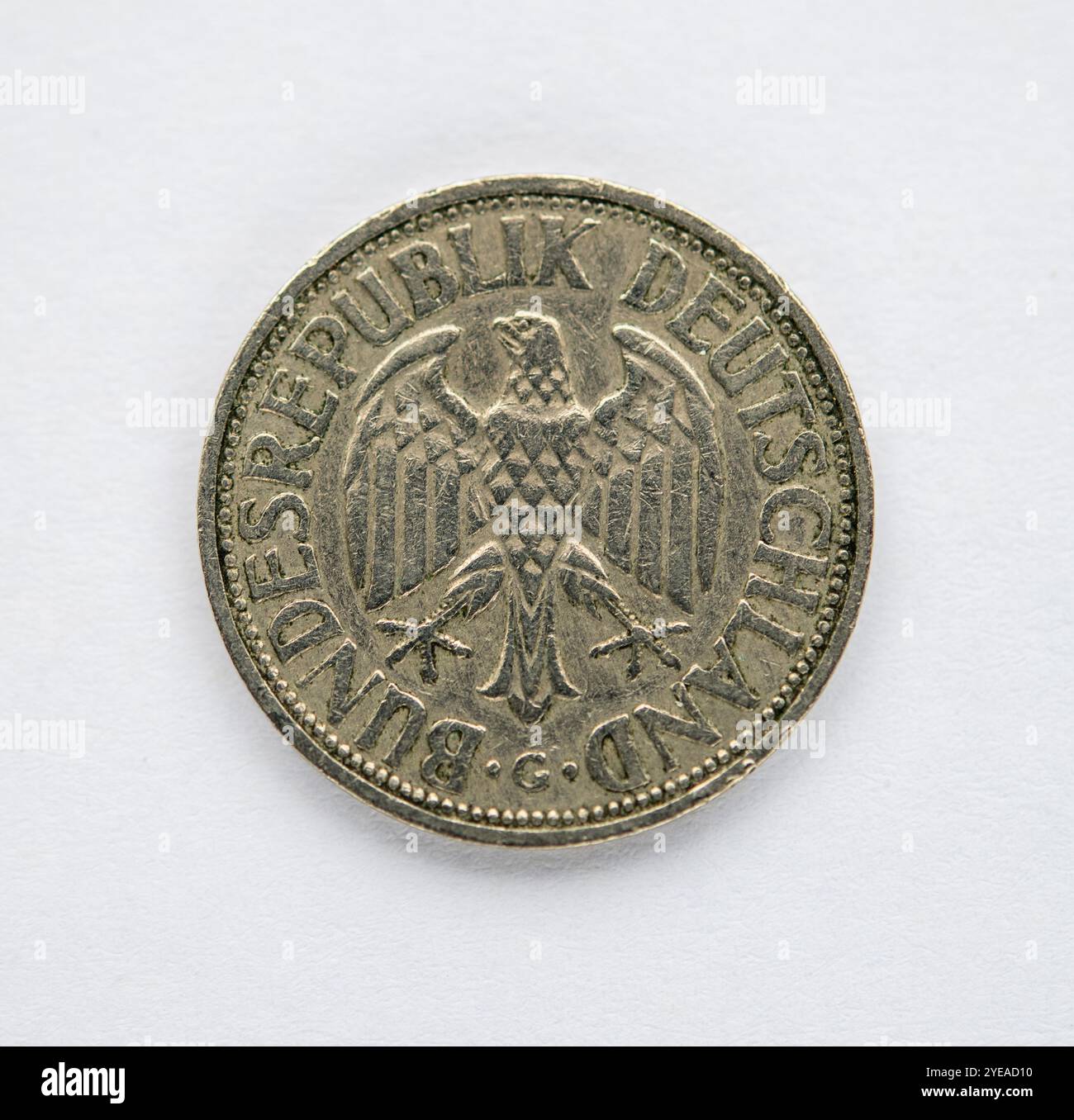 Still life of the front a German one Deutsche Mark coin dated 1950 ...