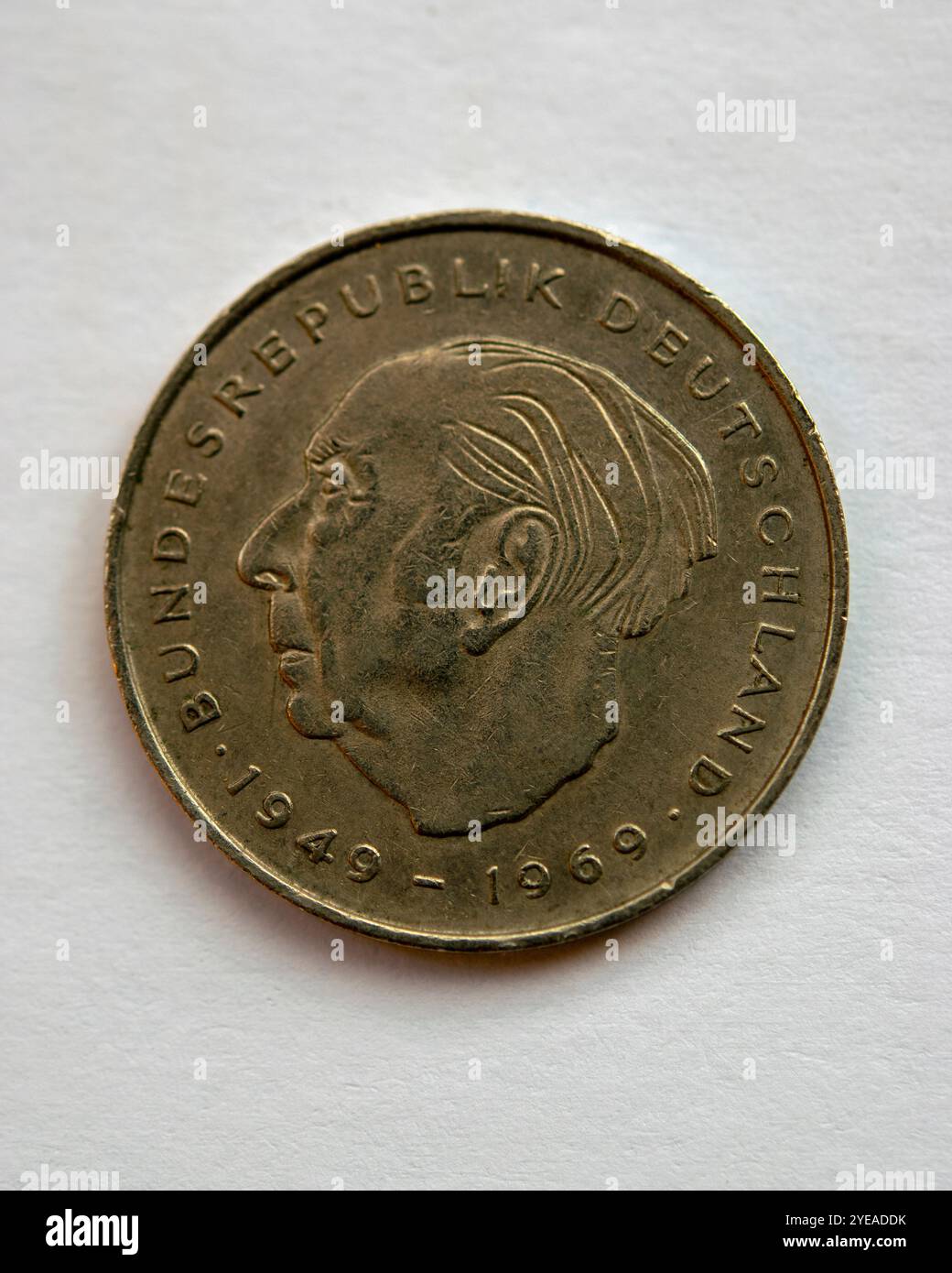 Still life of the front a German two Deutsche Mark coin dated 1974 ...