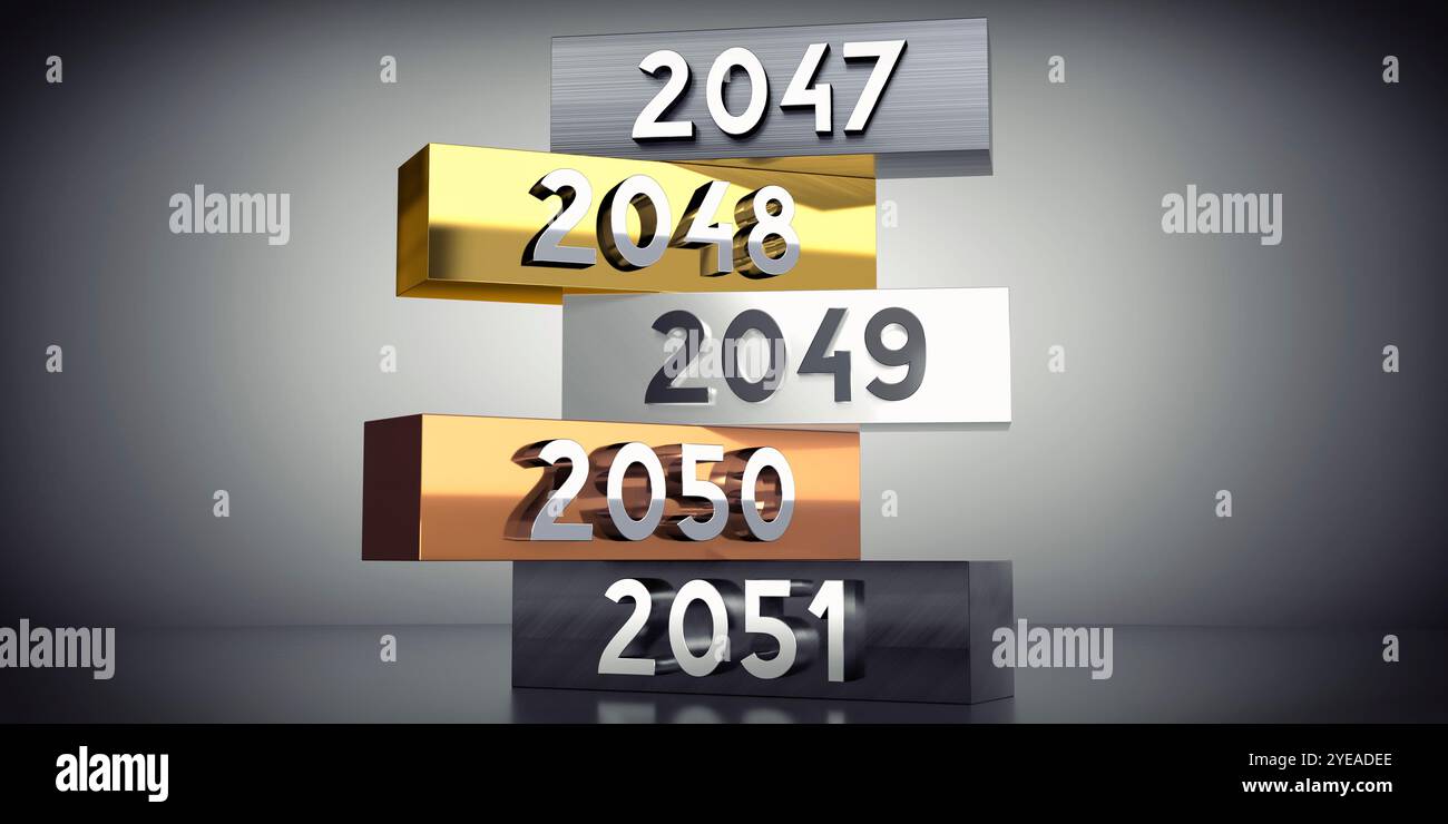 2047, 2048, 2049, 2050, 2051 - words on metal blocks - 3D illustration Stock Photo - Alamy