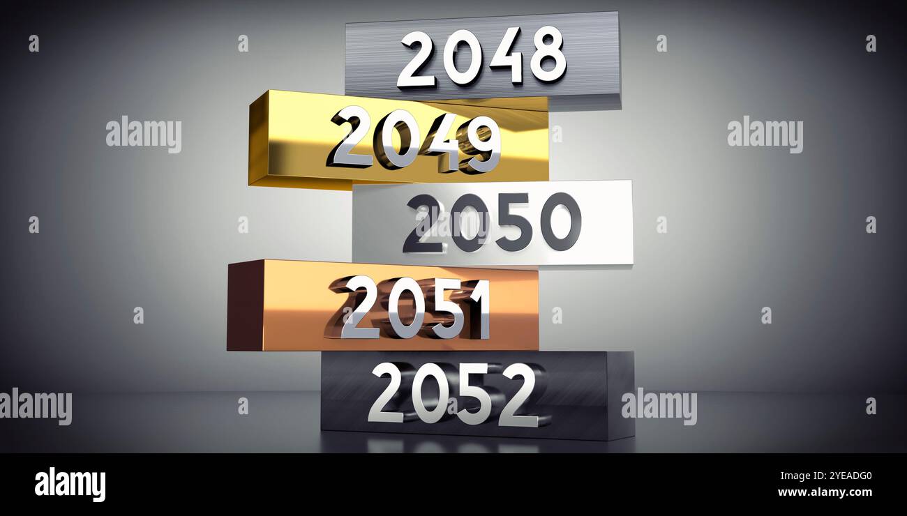 2048, 2049, 2050, 2051, 2052 - words on metal blocks - 3D illustration ...