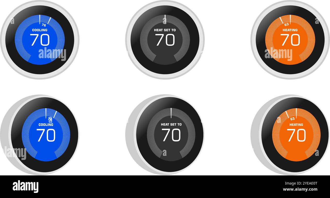 thermostat vector set, smart wall thermostat vector illustration isolated on white background ...