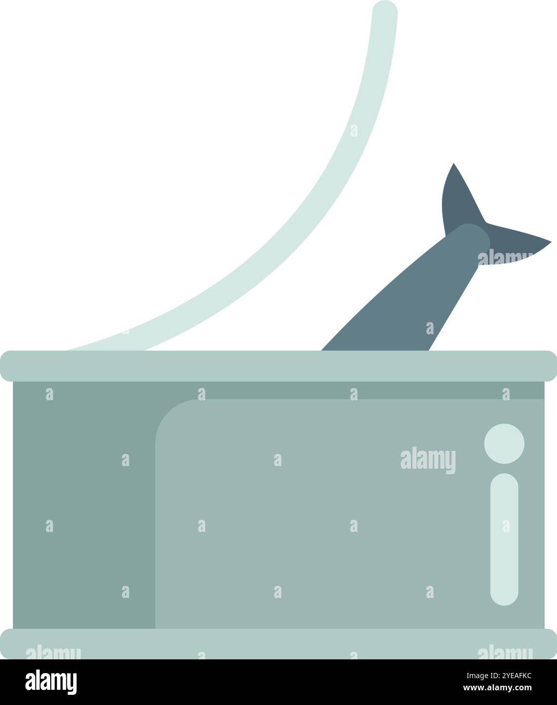 Open rectangular tin can with a sardine tail sticking out, isolated on ...