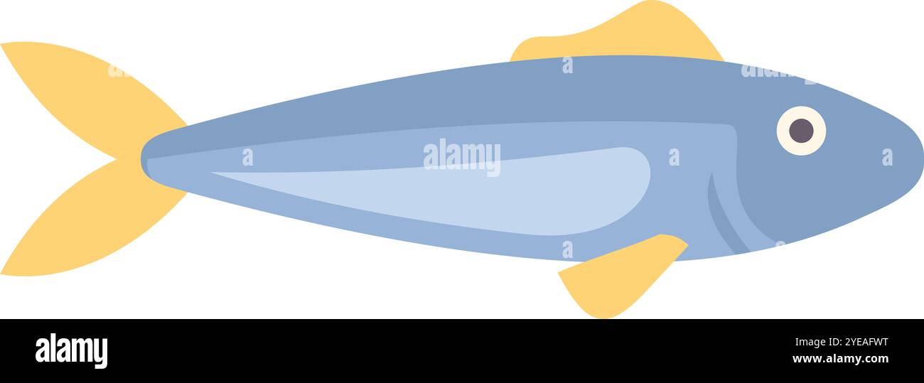Simple cartoon illustration of a small blue fish swimming with yellow ...