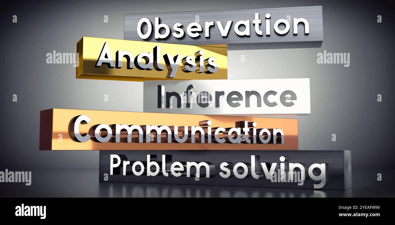 Observation, analysis, inference, communication, problem solving - 3D ...