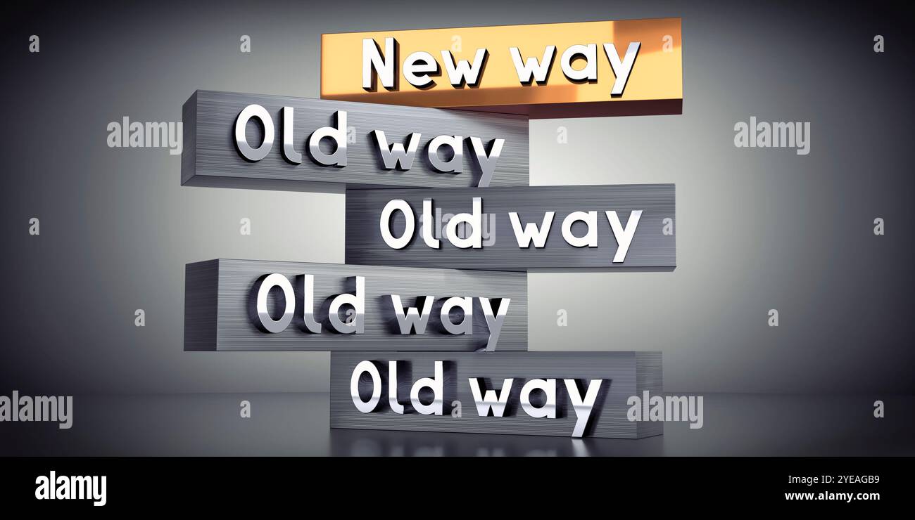 Old way and new way - words on metal blocks - 3D illustration Stock ...