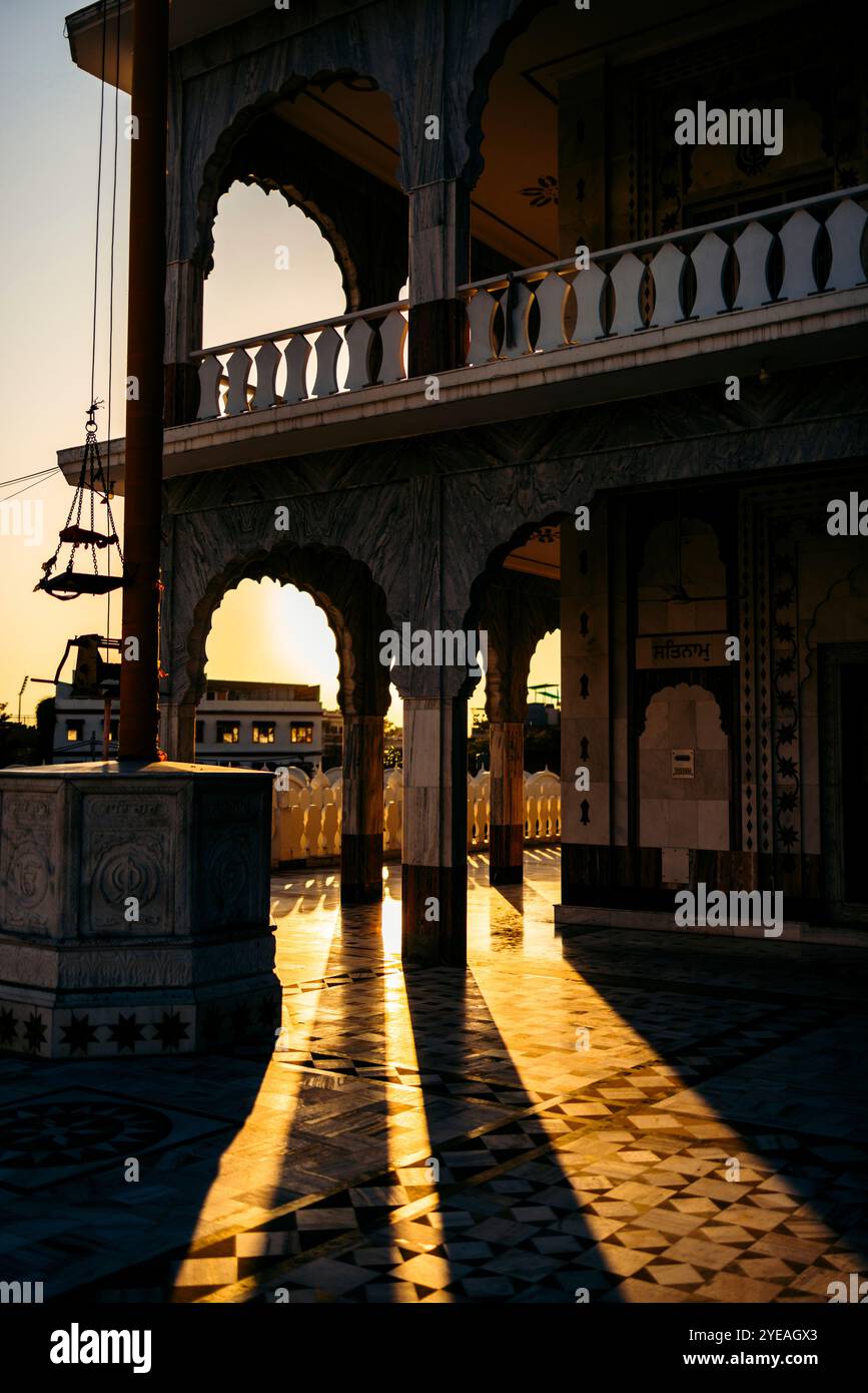 Architectural detail of Gurudwara Maharani Chand Kaur in silhouette at ...