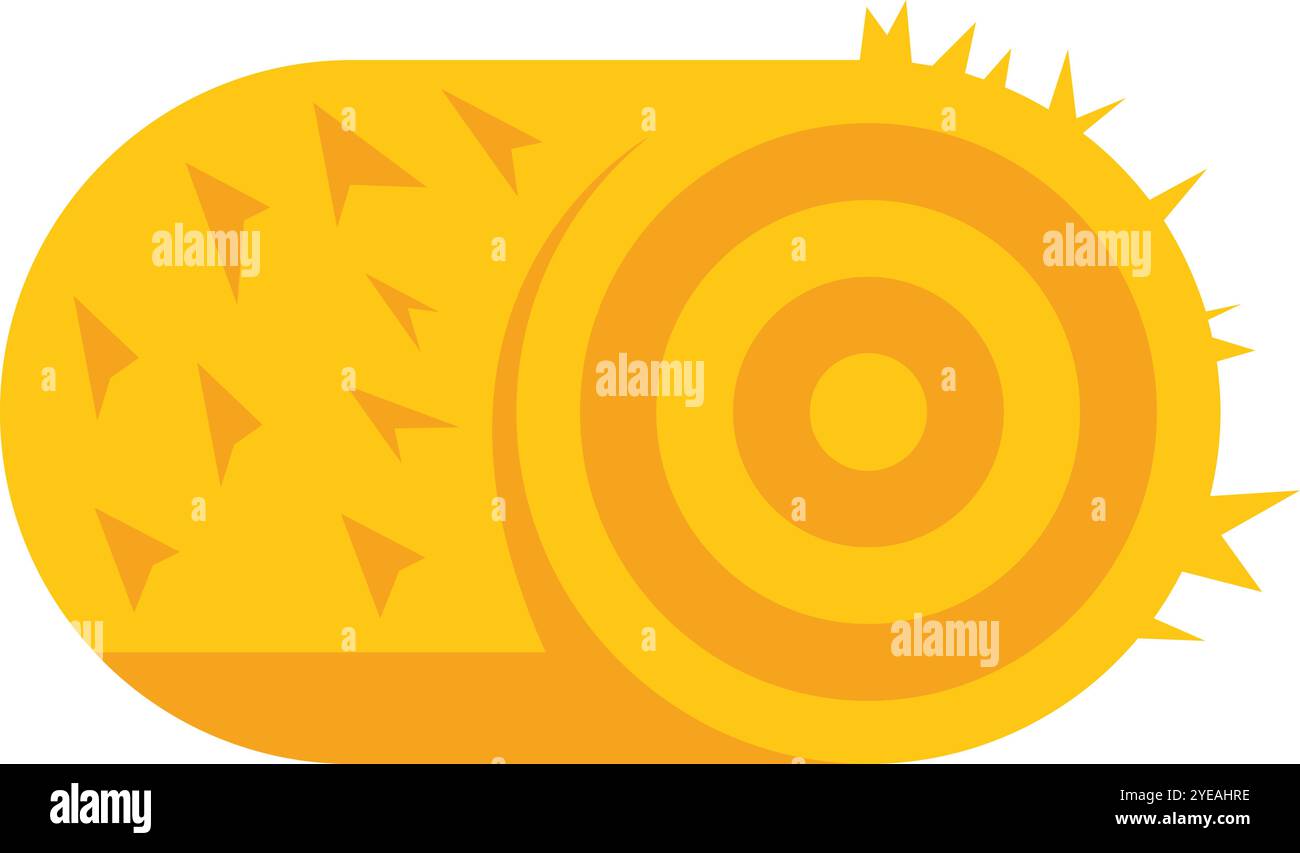 Round hay bale is sitting in a farm field, depicted in a colorful ...