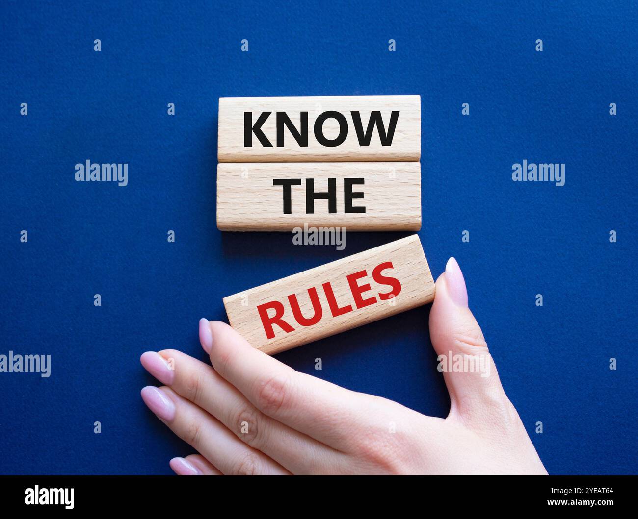 Know the rules symbol. Wooden blocks with words Know the rules ...