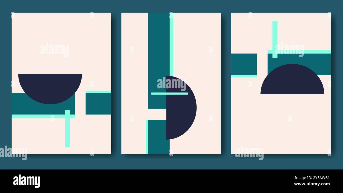 Abstract mid century posters with geometric neutral shapes. Modern boho ...