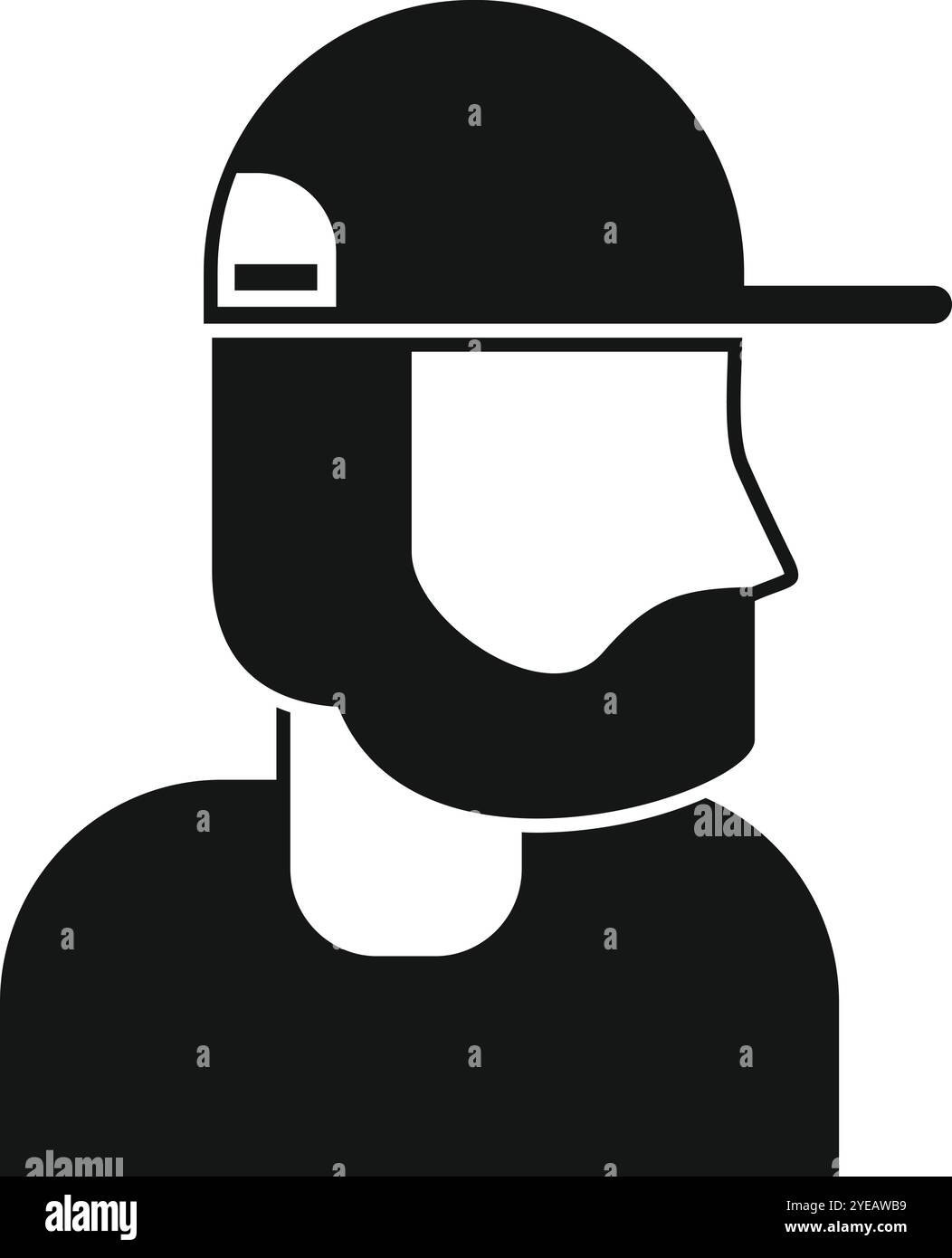Simple black and white icon of a man with beard wearing a baseball cap ...