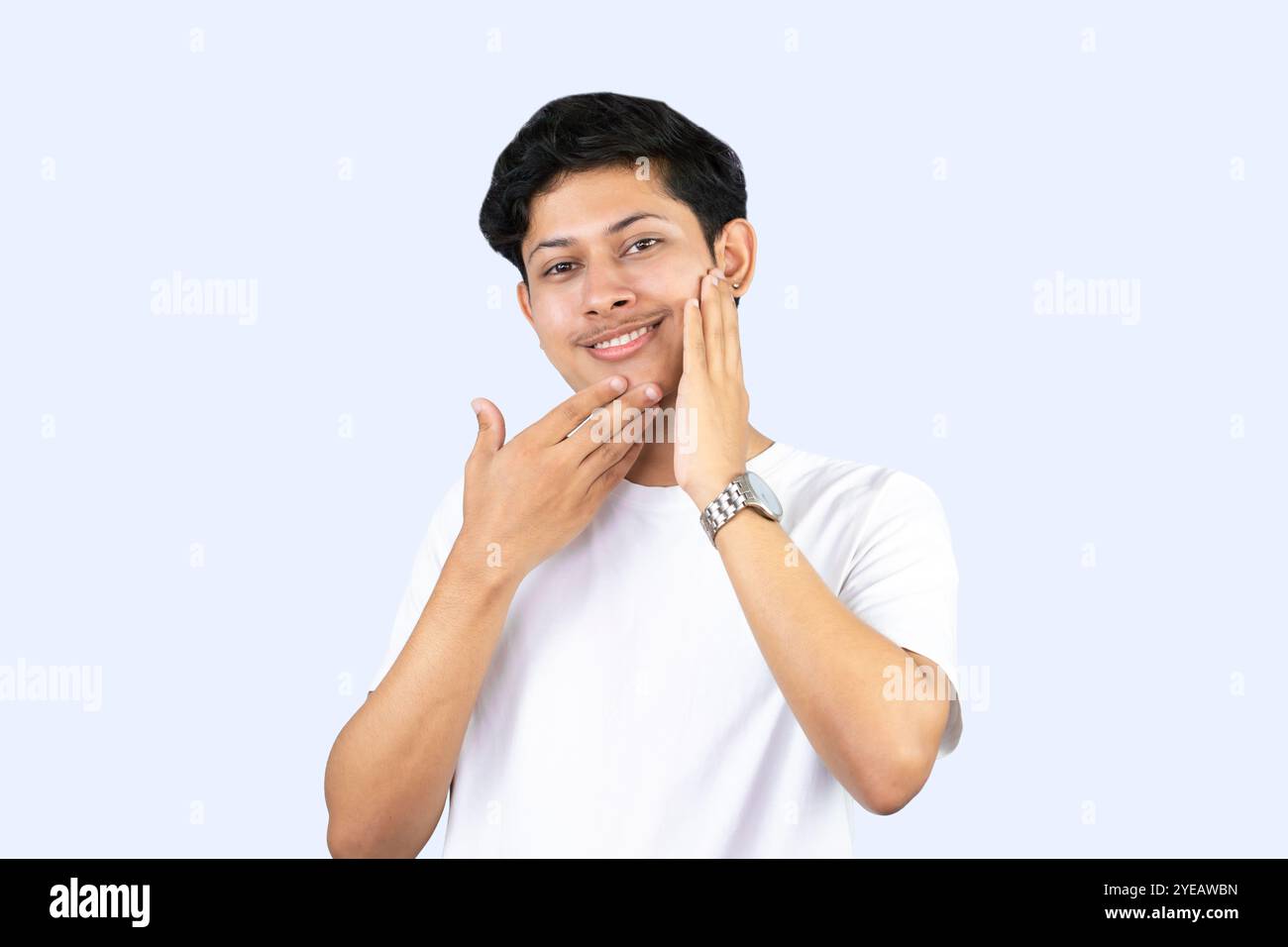 Young Teenager Model Male with Acne Beauty Product Skin Care Isolated ...