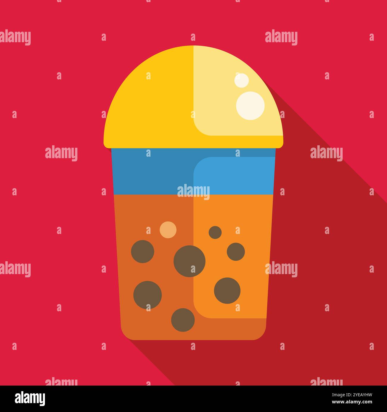 Plastic cup containing refreshing bubble tea with tapioca pearls, featuring a yellow lid and ...