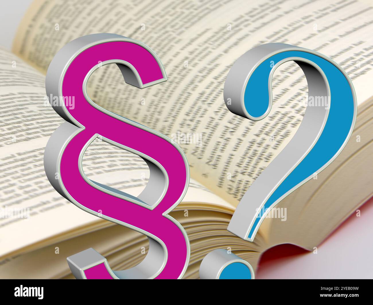 Paragraph and question mark in front of a law book Stock Photo - Alamy