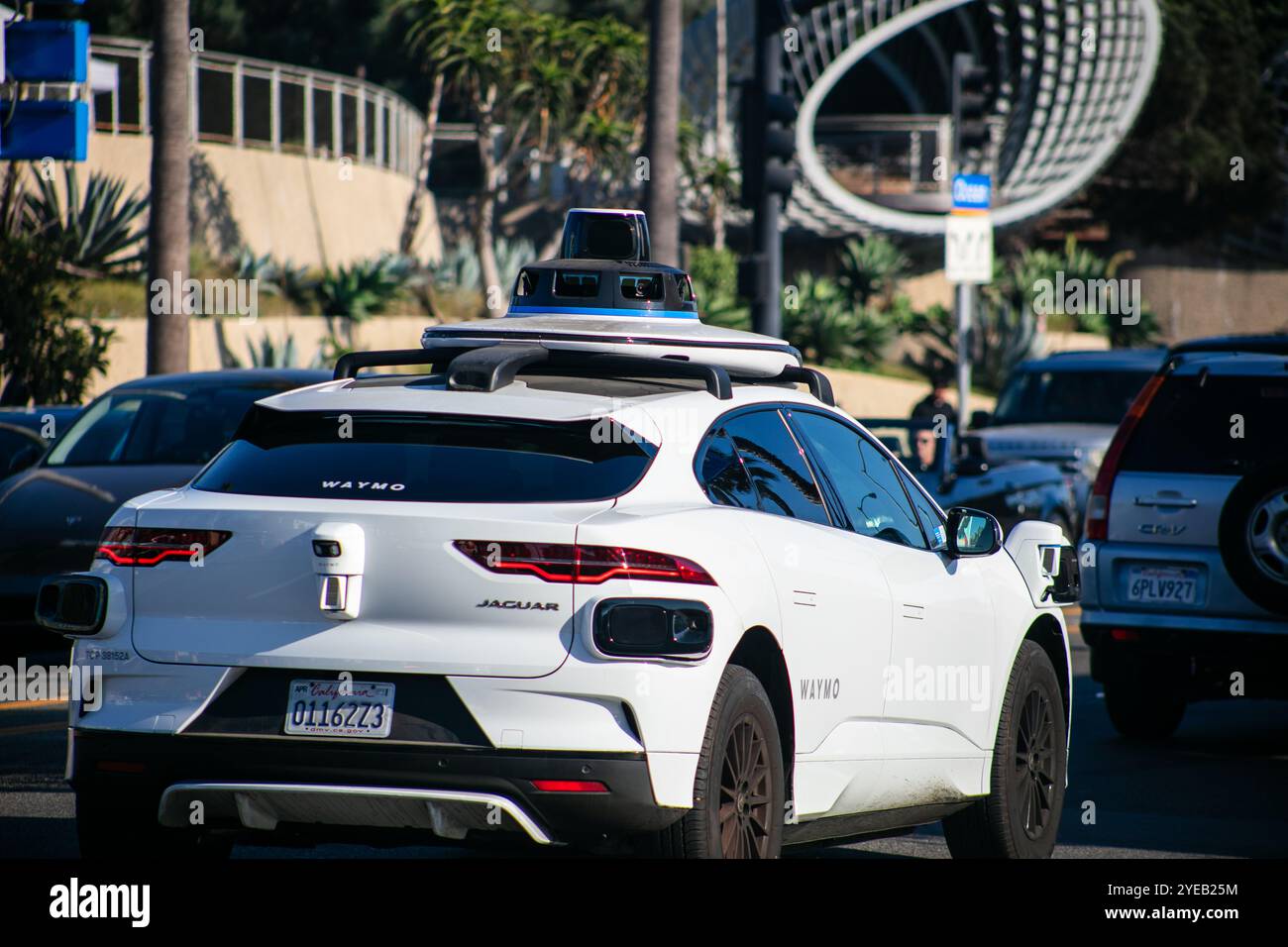 A Self-Driving Taxi Car in Santa, Monica on ther Road Controlling ...
