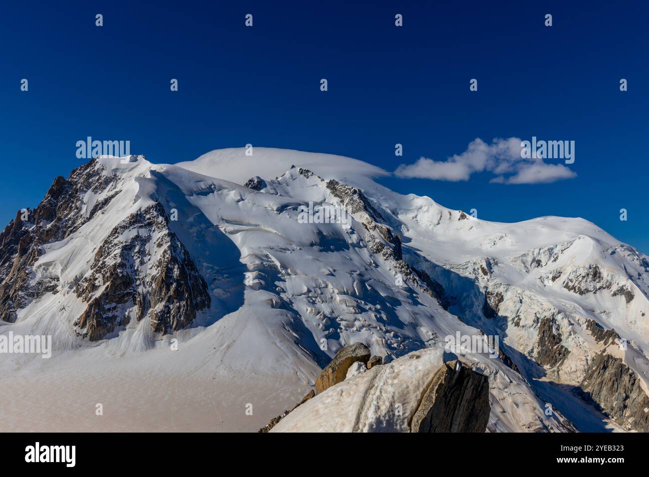 Mont Blanc, Monte Bianco mountain summit snow dome above the Chamonix ...