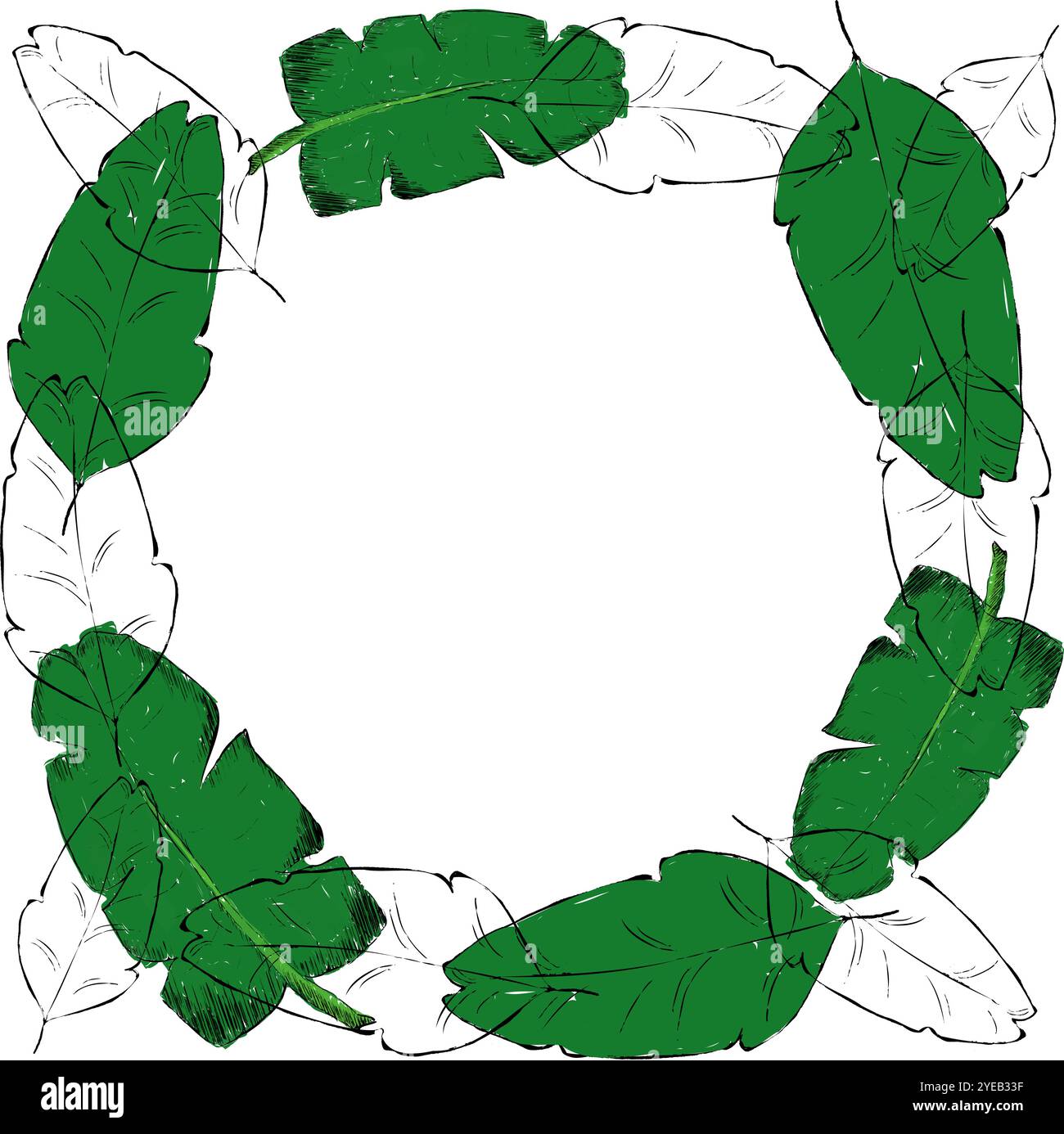 Summer tropical leaf circle round frame, Tropical palm leaves ...