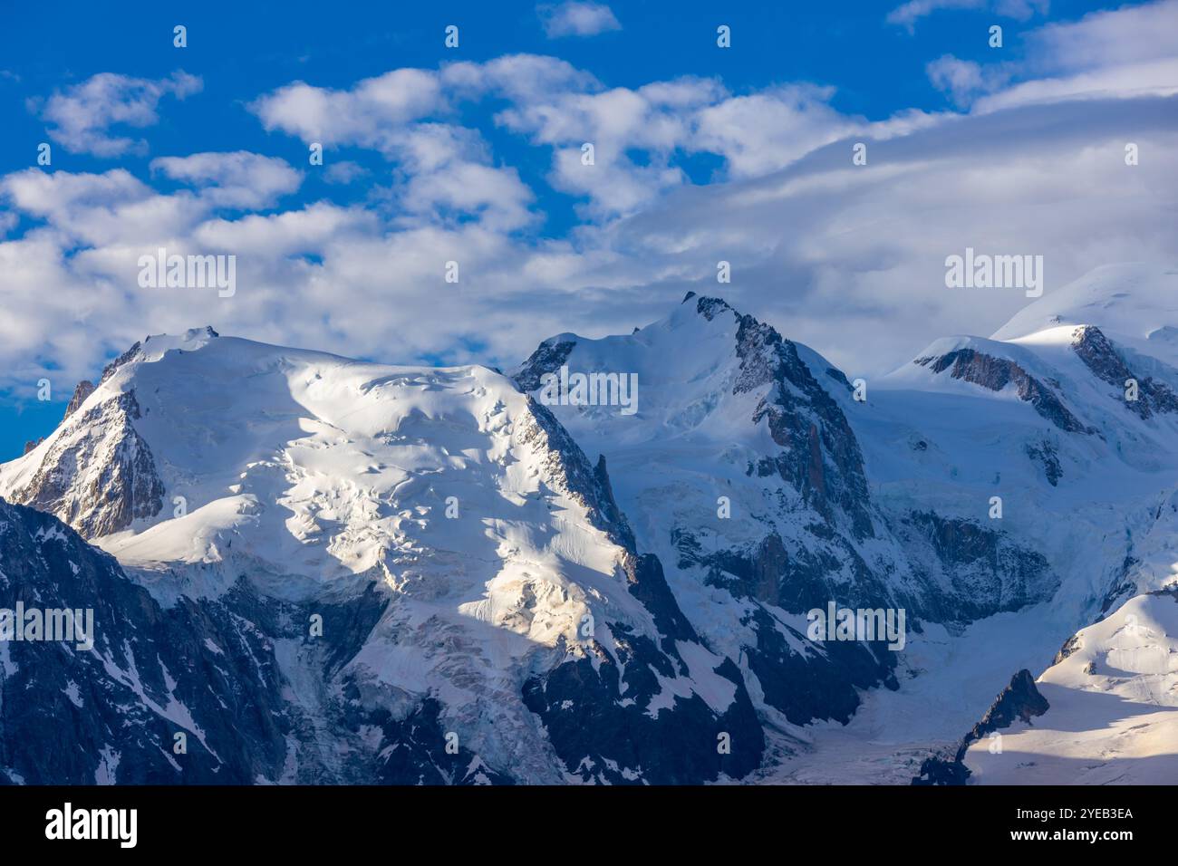 Mont Blanc, Monte Bianco mountain summit snow dome above the Chamonix ...