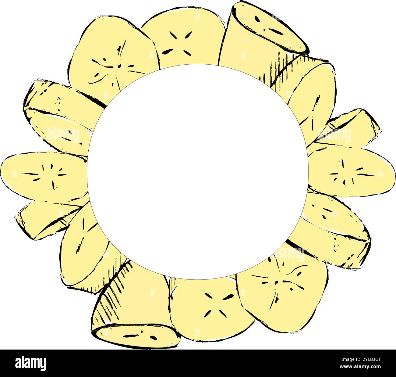 Round yellow frame made of graphic banana slices. Vector illustration ...