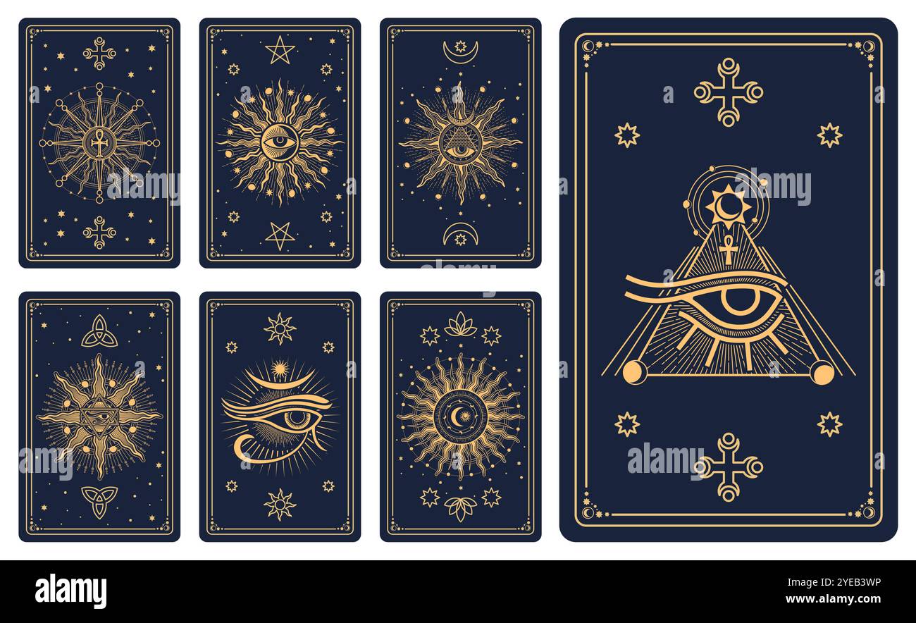 Tarot cards with magic esoteric signs and mystic occult symbols, vector ...