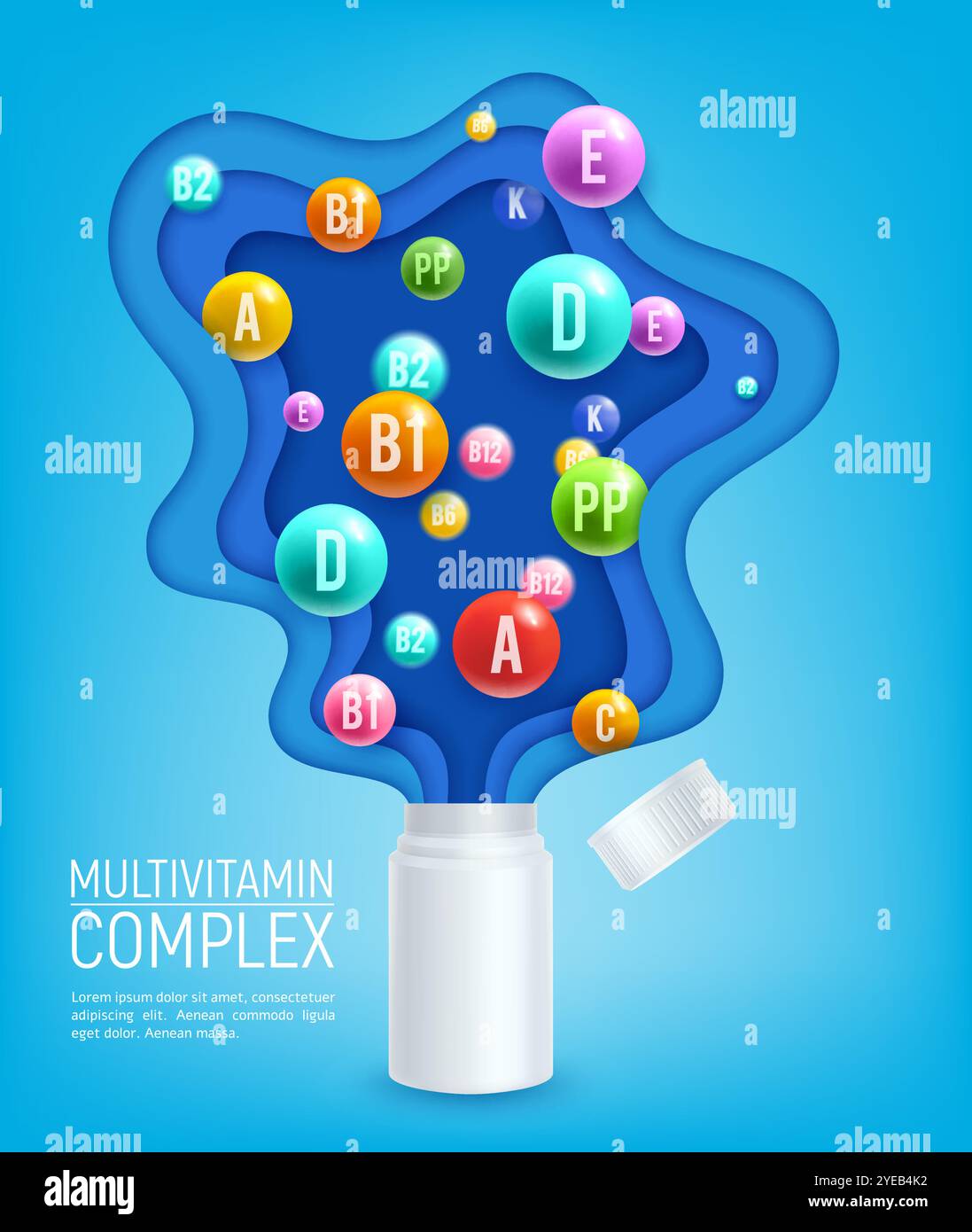 Paper cut multivitamin and vitamins complex bottle for healthy ...