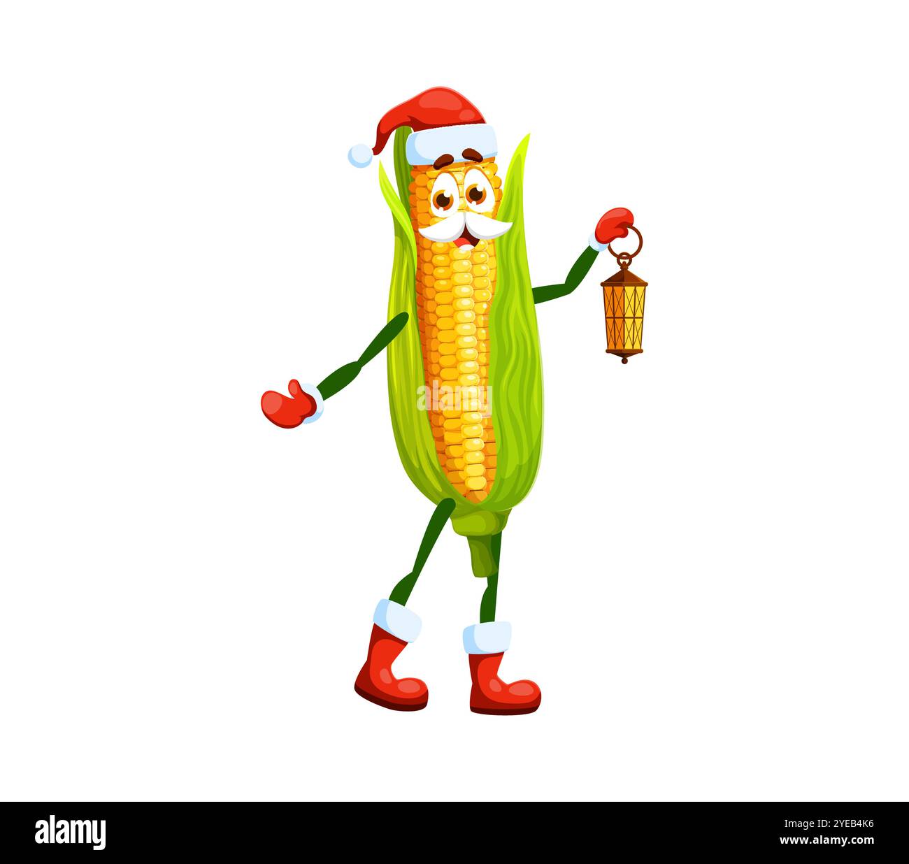 Cartoon corn Santa for Christmas holiday vegetable character, vector ...