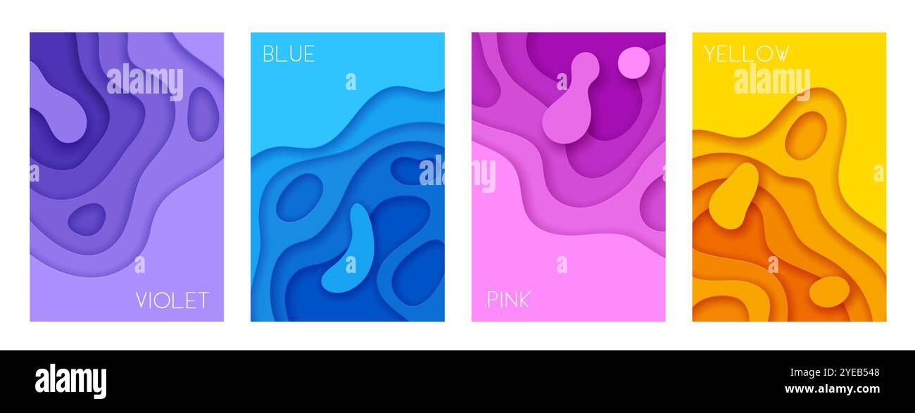 Color abstract shape paper cut backgrounds with 3D layers, vector ...