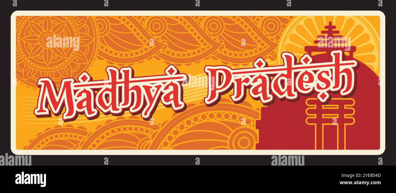 Madhya Pradesh state of India vector vintage plate. Central province ...