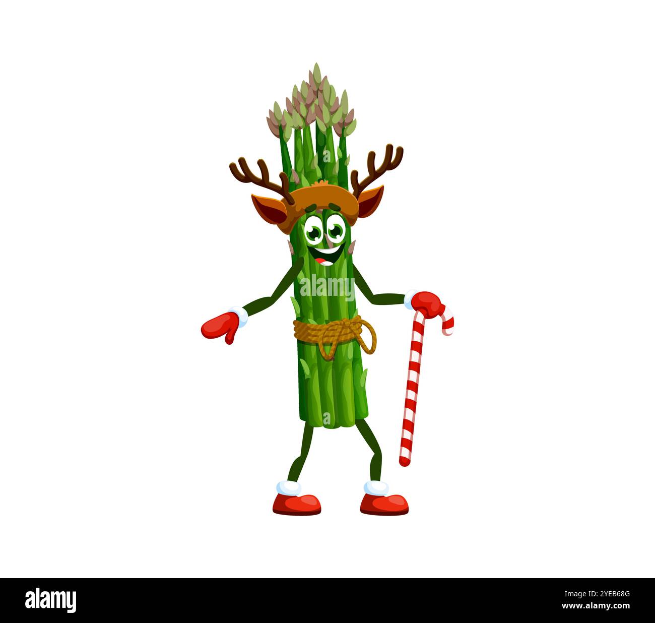 Cartoon Christmas holiday asparagus character with reindeer antlers ...