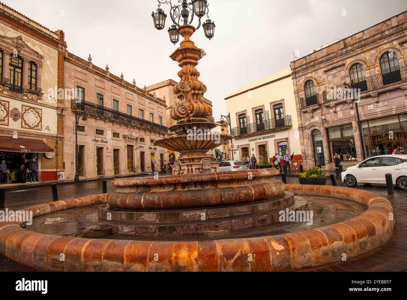 fountain in the colonial zone of Zacatecas, capital city of the state ...