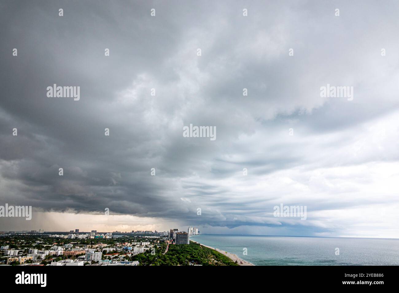 Miami Beach Florida,Atlantic Ocean water,storm clouds front,dark ...