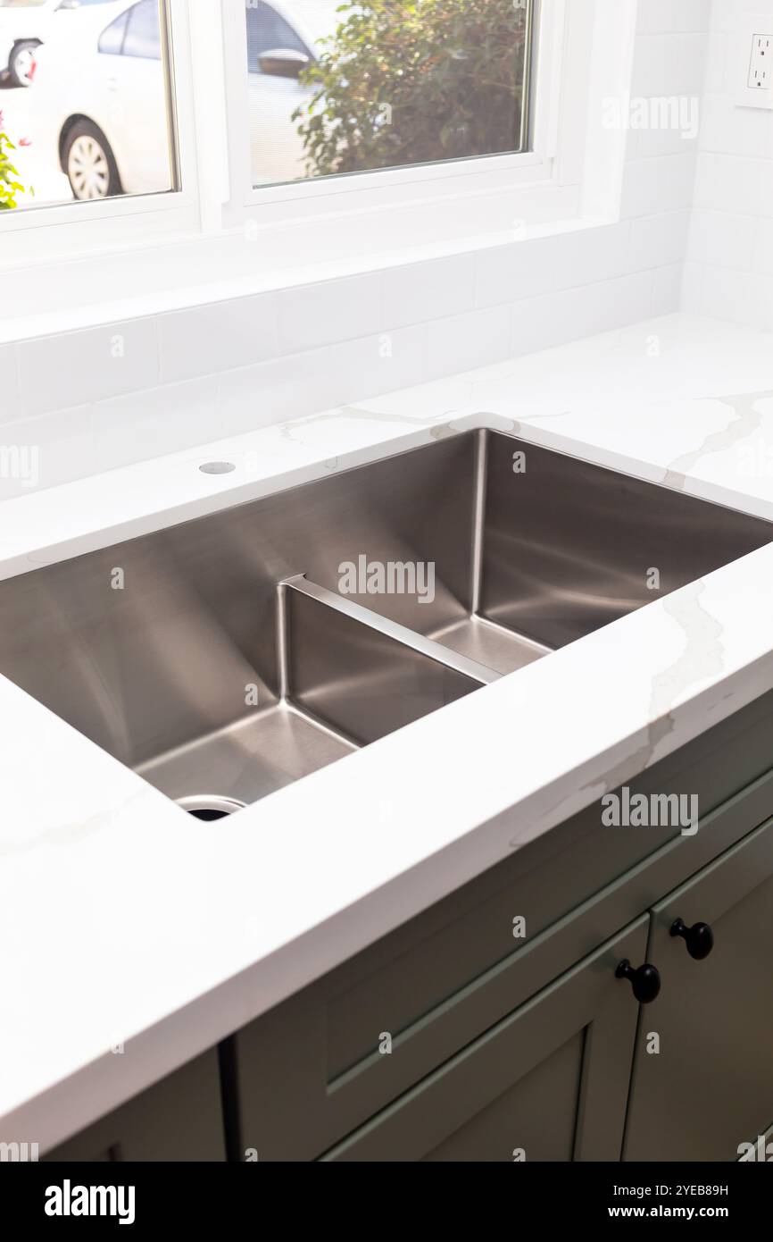 Custom Quartz Countertop, Sink Installation at the Kitchen, No Faucet ...