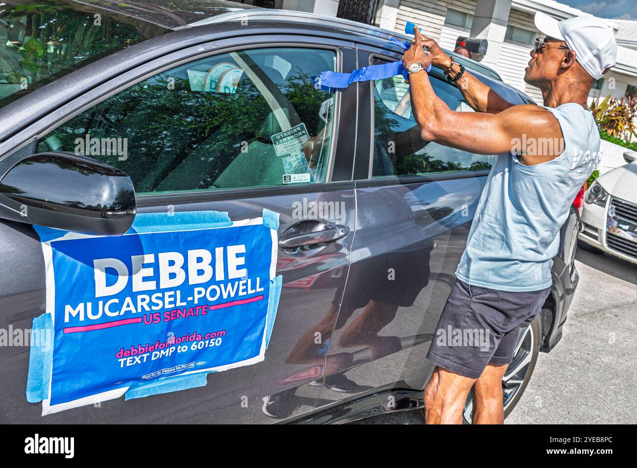 Miami Beach Florida,Democratic Club members,preparing vehicles cars ...