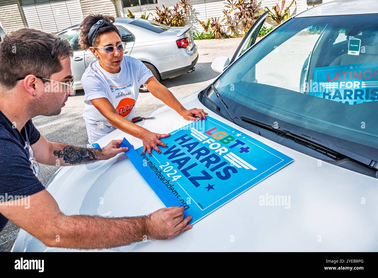 Miami Beach Florida,Democratic Club members,preparing vehicles cars ...