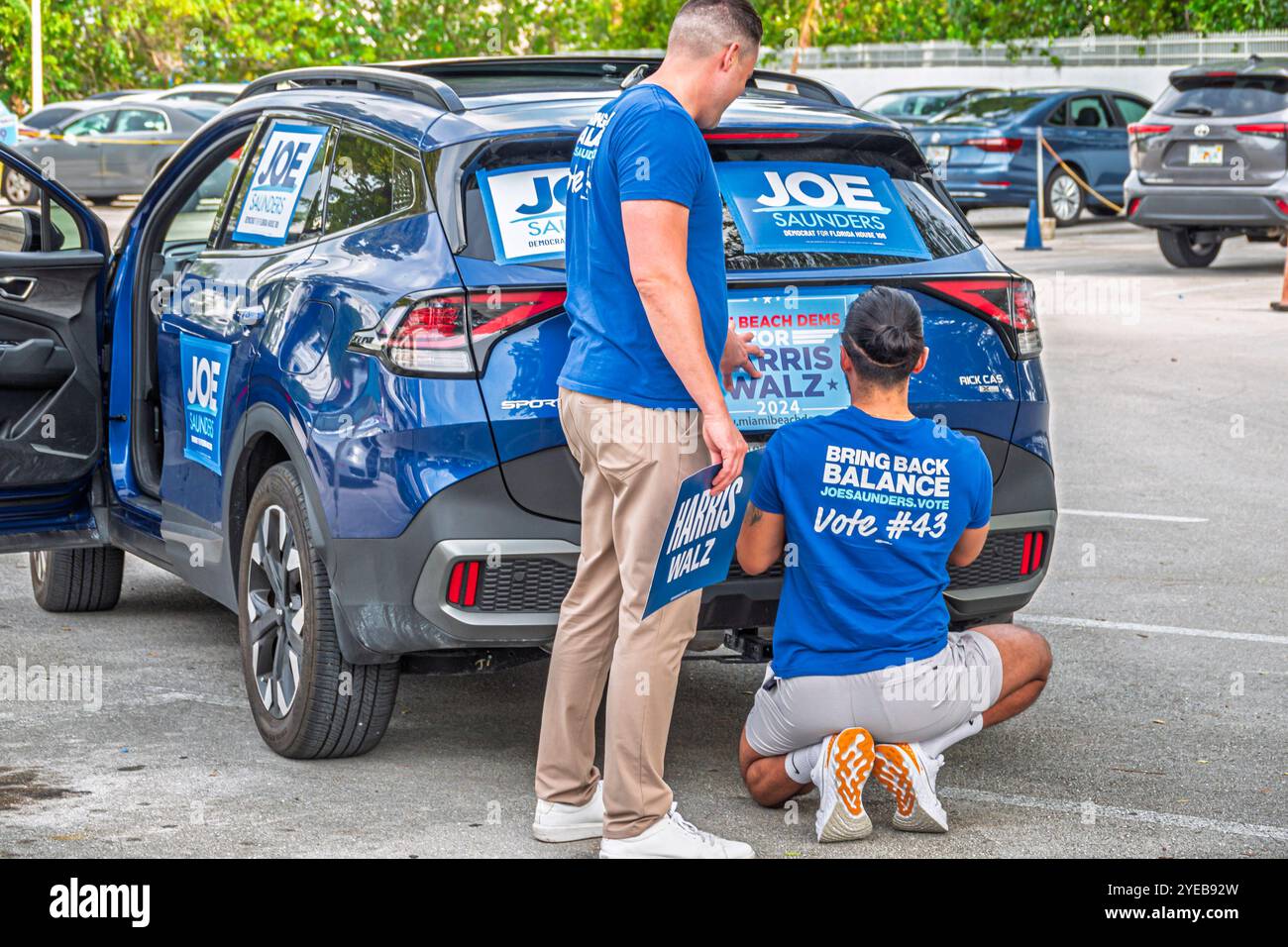 Miami Beach Florida,Democratic Club members,preparing vehicles cars ...