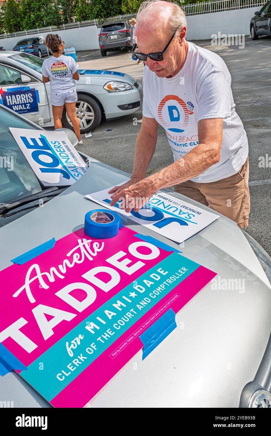 Miami Beach Florida,Democratic Club members,preparing vehicles cars ...