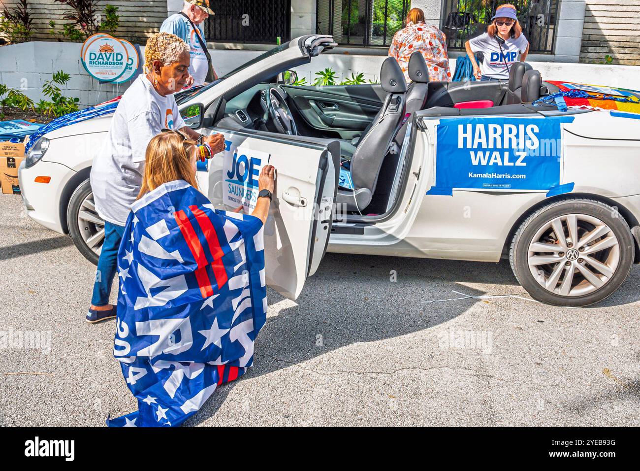 Miami Beach Florida,Democratic Club members,preparing vehicles cars ...