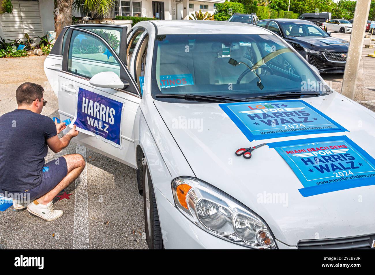 Miami Beach Florida,Democratic Club members,preparing vehicles cars ...