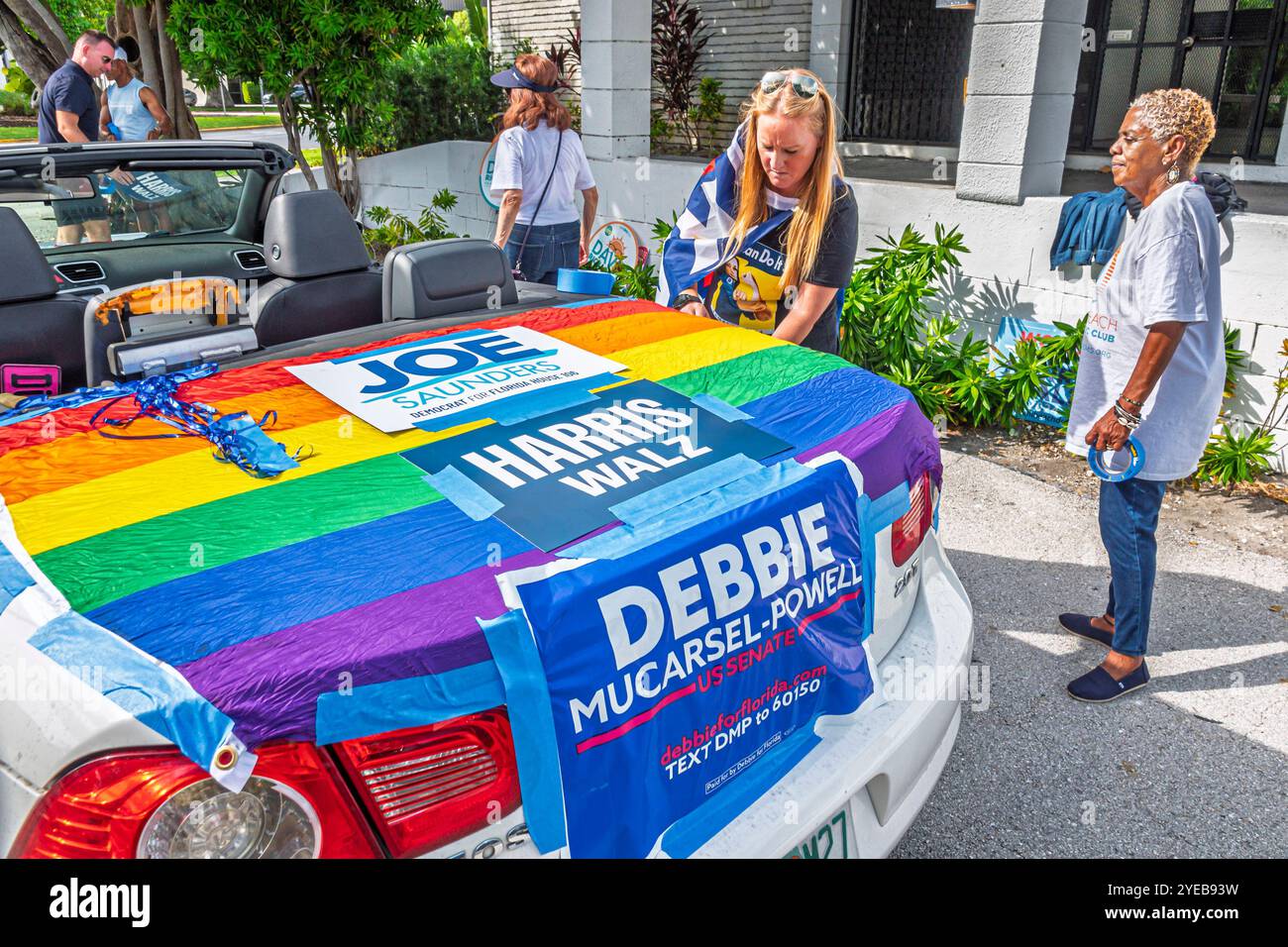 Miami Beach Florida,Democratic Club members,preparing vehicles cars ...