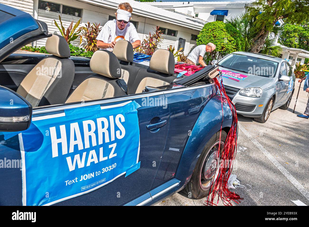 Miami Beach Florida,Democratic Club members,preparing vehicles cars ...