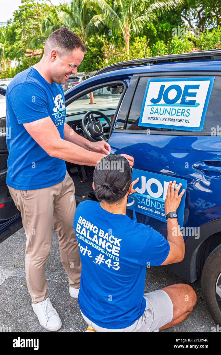 Miami Beach Florida,Democratic Club members,preparing vehicles cars ...