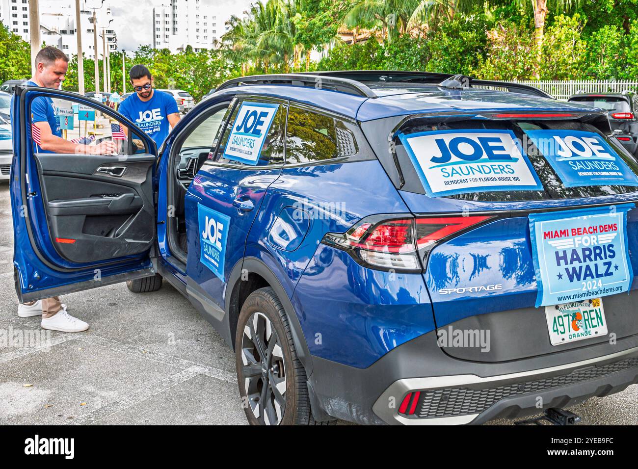 Miami Beach Florida,Democratic Club members,preparing vehicles cars ...