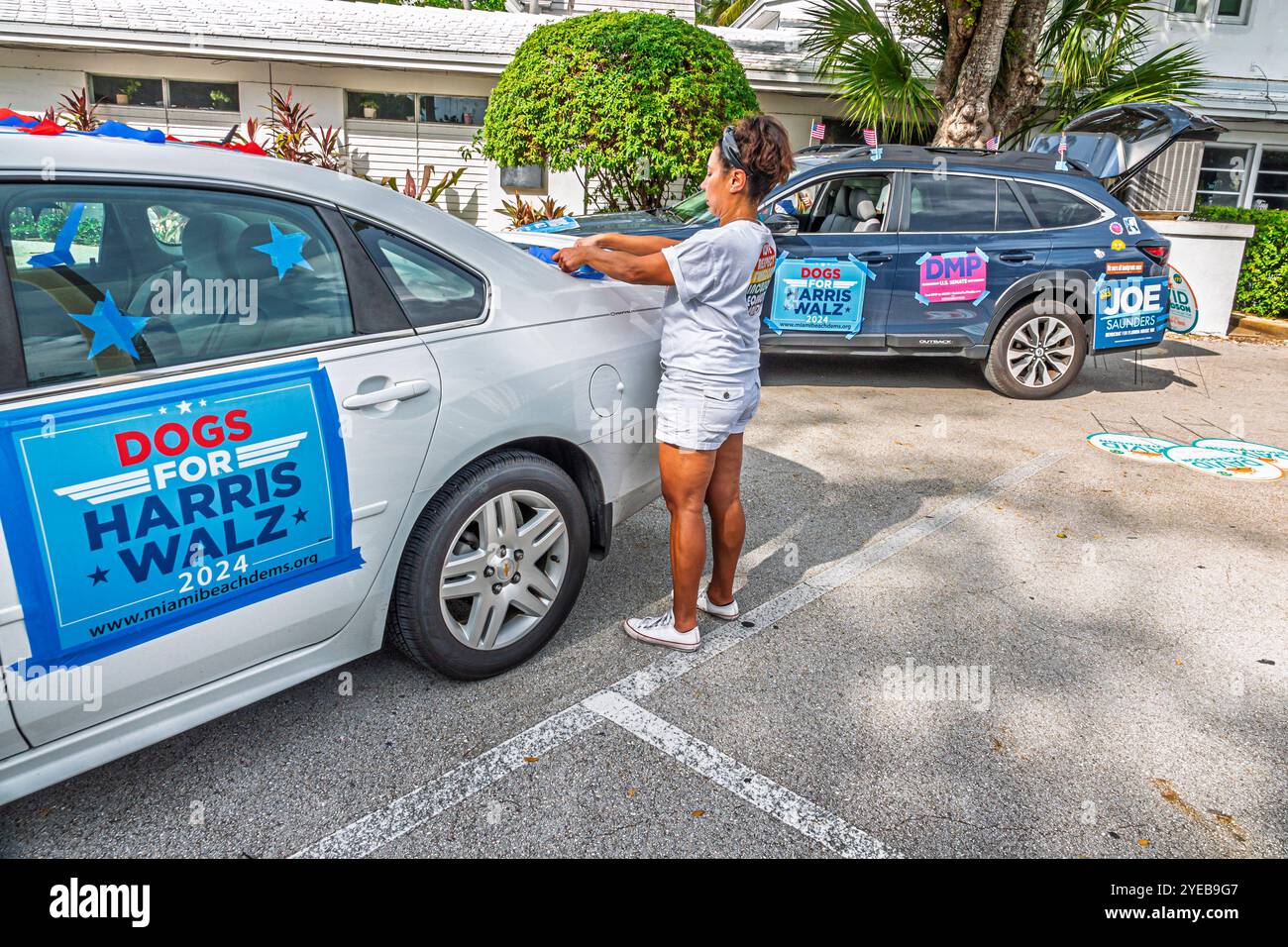 Miami Beach Florida,Democratic Club members,preparing vehicles cars ...