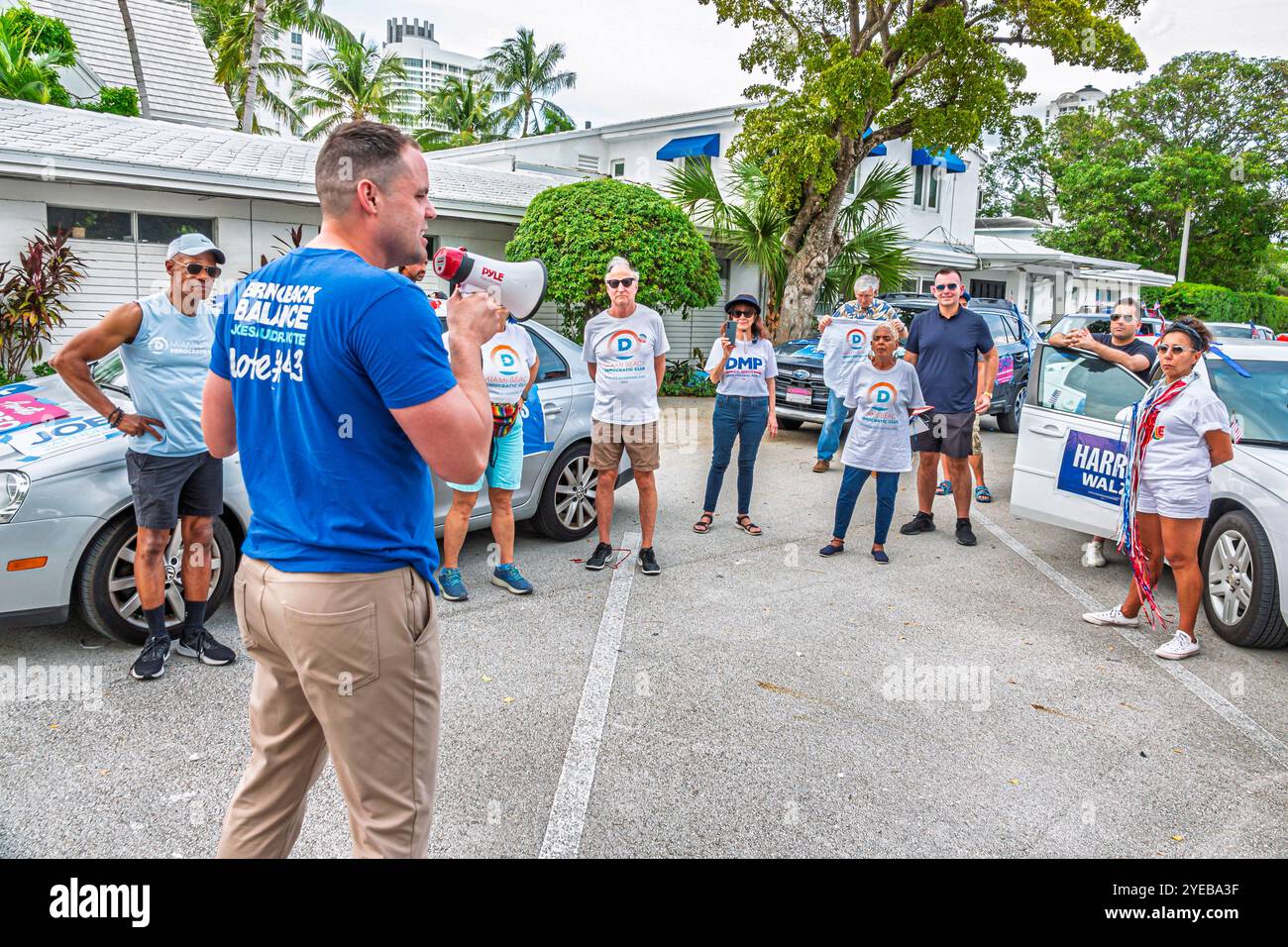 Miami Beach Florida,Democratic Club members,preparing vehicles cars ...