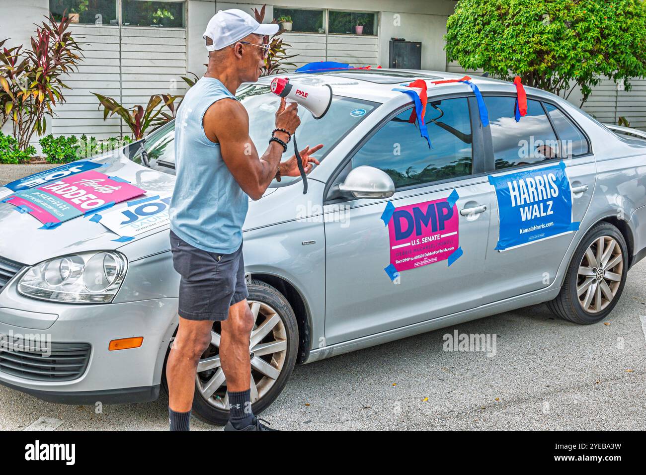 Miami Beach Florida,Democratic Club members,preparing vehicles cars ...
