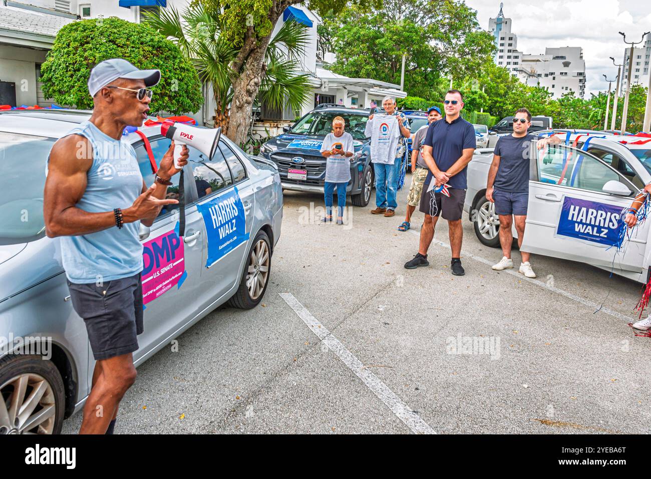 Miami Beach Florida,Democratic Club members,preparing vehicles cars ...