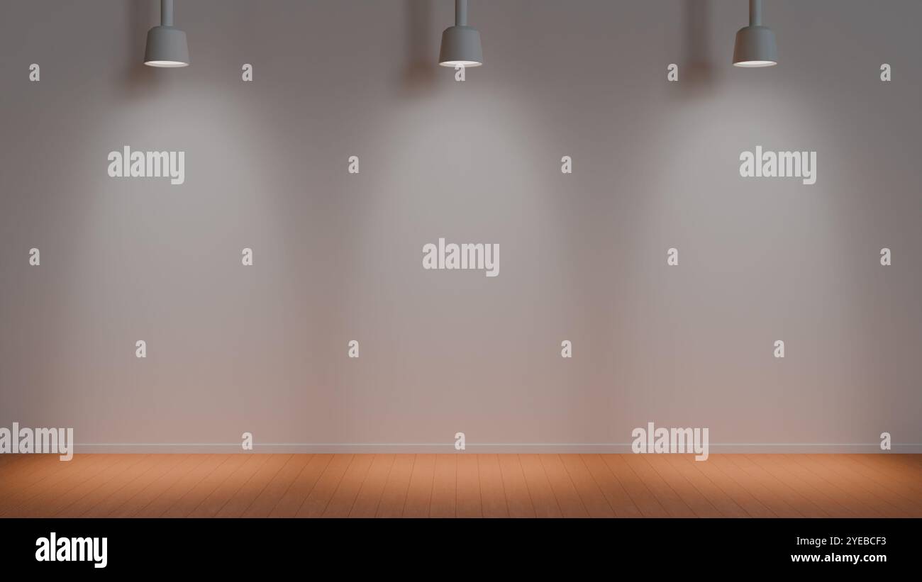 Minimalist interior with light walls, wooden floors and suspended ...