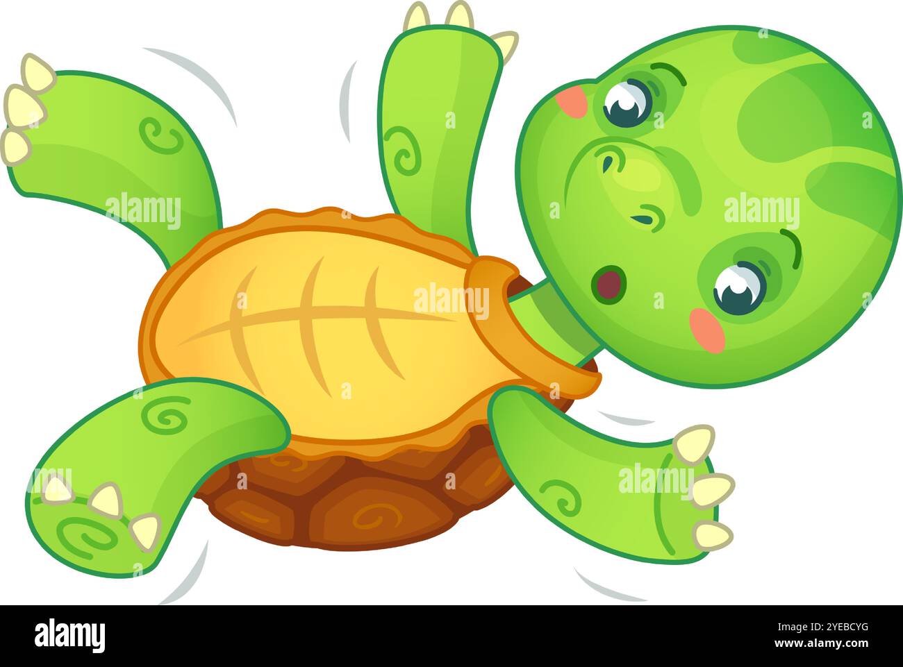 Cute cartoon turtle falls on its back, looking surprised and waving its ...